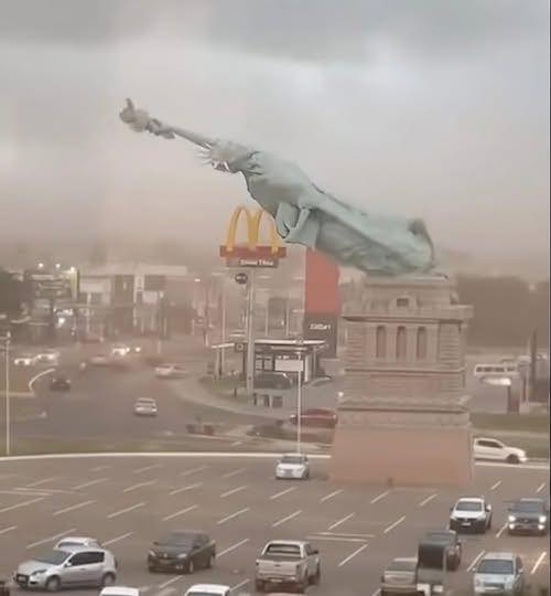 A 115-foot replica of the Statue of Liberty was toppled during a storm ...